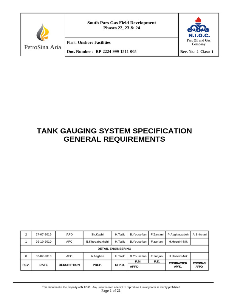 Tank Gauging System Specification | PDF | Instrumentation | Calibration