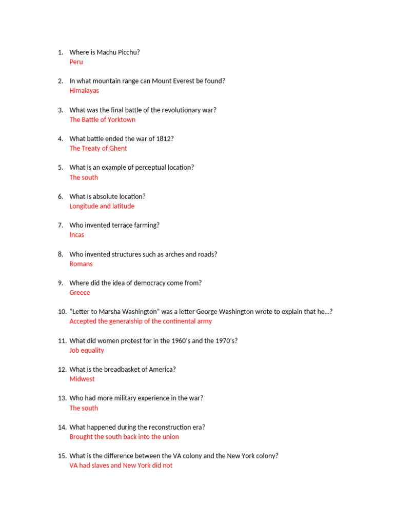 History & Geography Quiz Guide | PDF | Market (Economics) | Market Economy