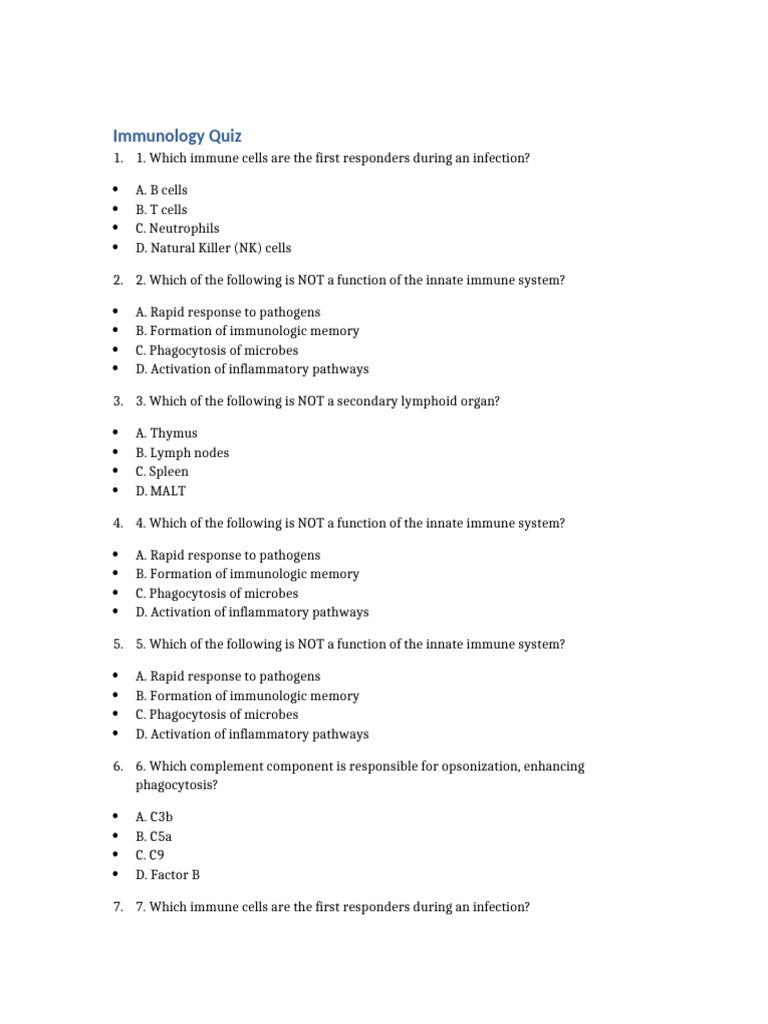 Immunology_Quiz 1 | PDF | Immune System | Lymphocyte