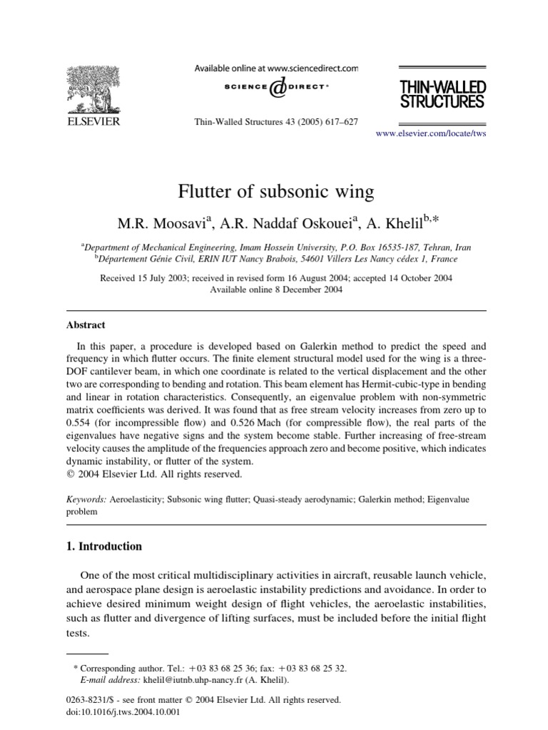 Flutter of Subsonic Wing | PDF | Aerodynamics | Bending