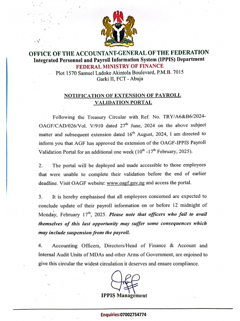 Notification of Extension of Payroll Validation Portal 1 | PDF