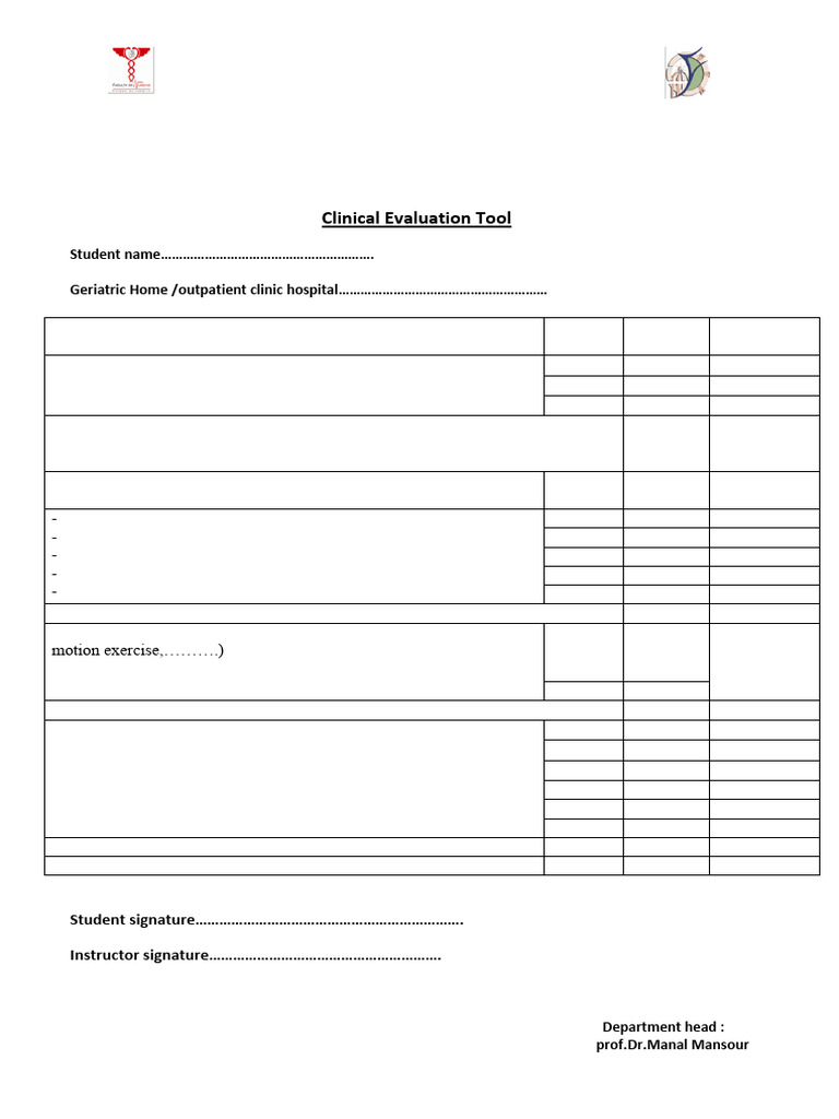 Clinical Evaluation Tool (Geriatric 2024 First Term) | PDF | Nursing | Geriatrics
