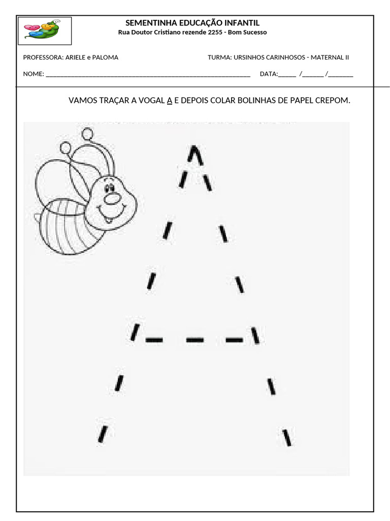 Atividade de Educação Infantil: Vogal A | PDF