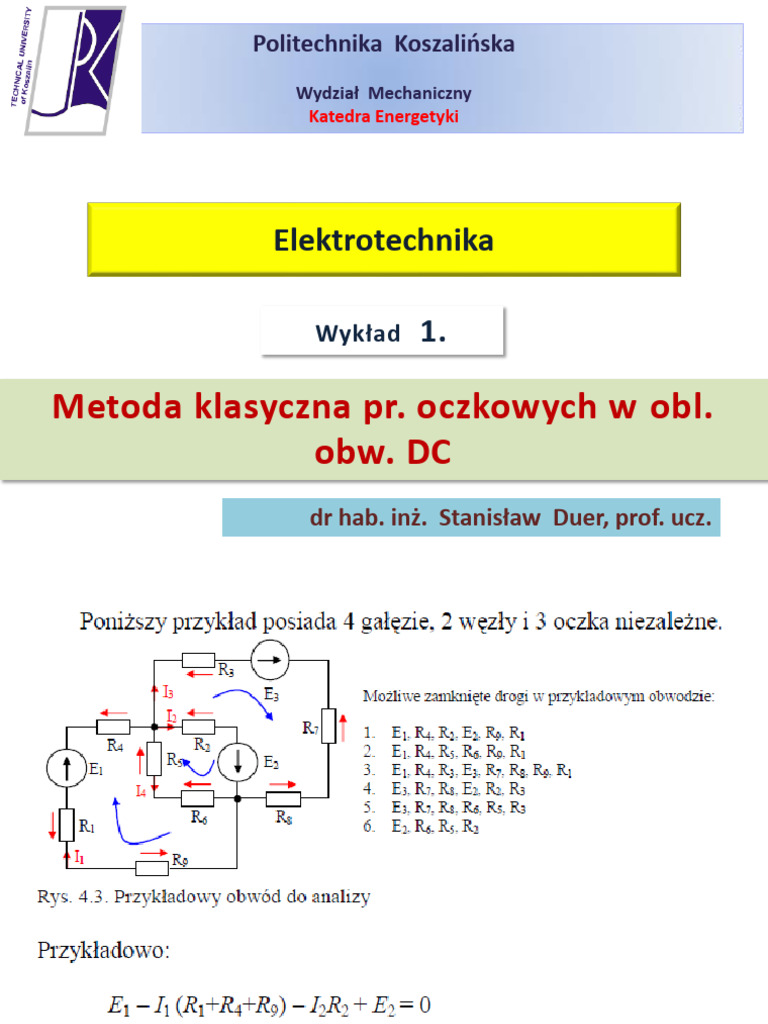 Wykład - 3 - Metoda Klasyczna Pr. Oczkowych W Obl. Obw. DC - 2023 | PDF