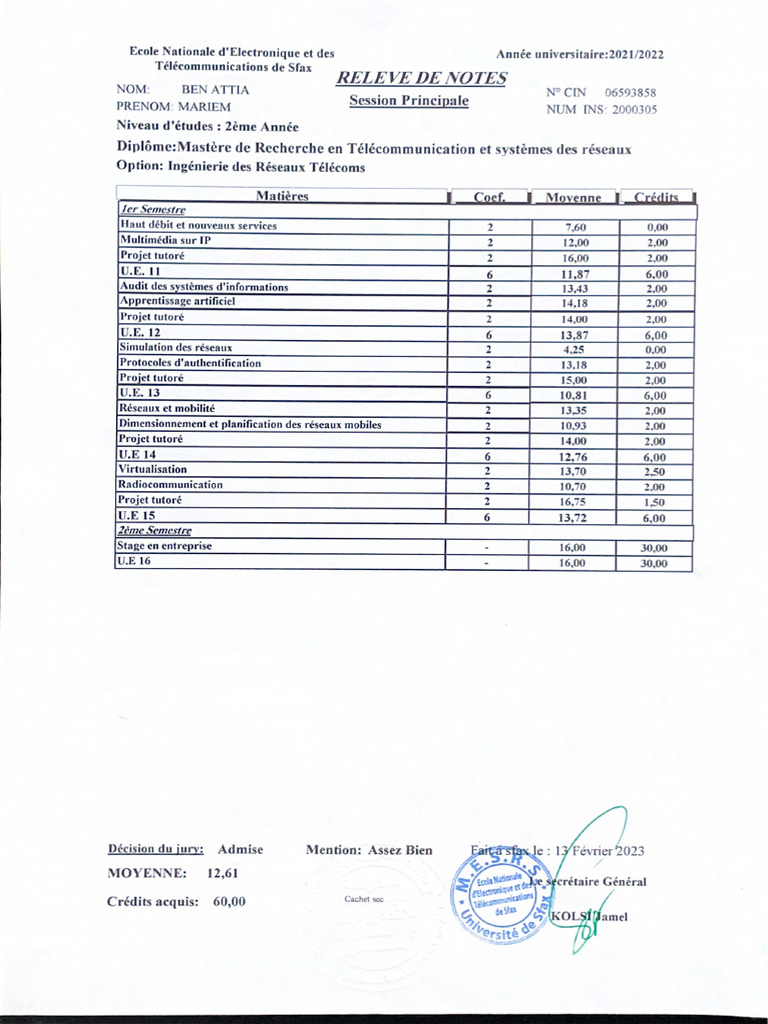 Relev de Note Dernière Annee | PDF