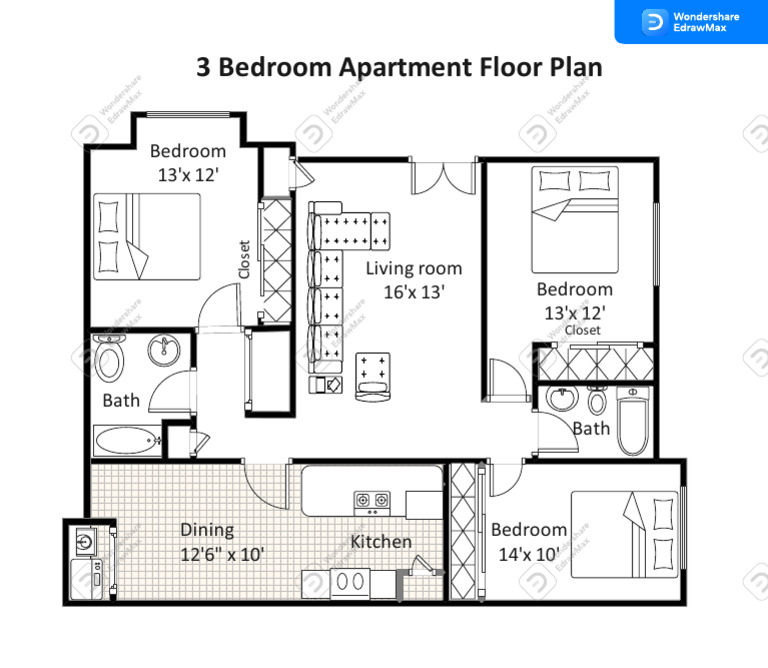 3 Bedroom Apartment Floor Plan | PDF