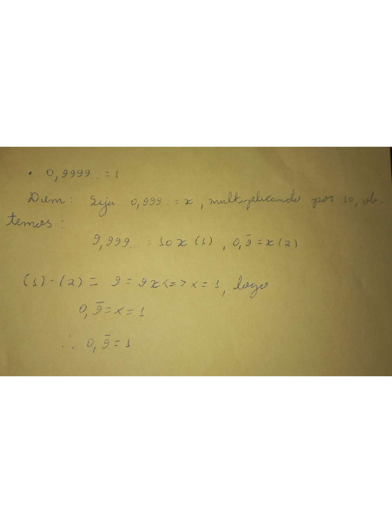 Demonstração de 0,9999999... 1 | PDF