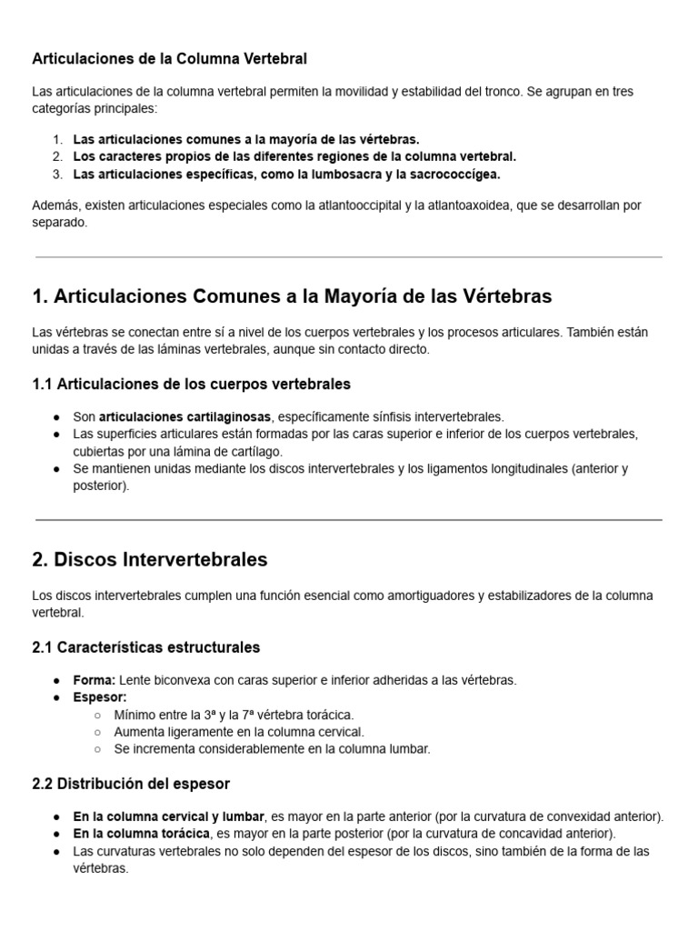 Articulaciones de La Columna Vertebral | PDF | La columna vertebral | Articulación