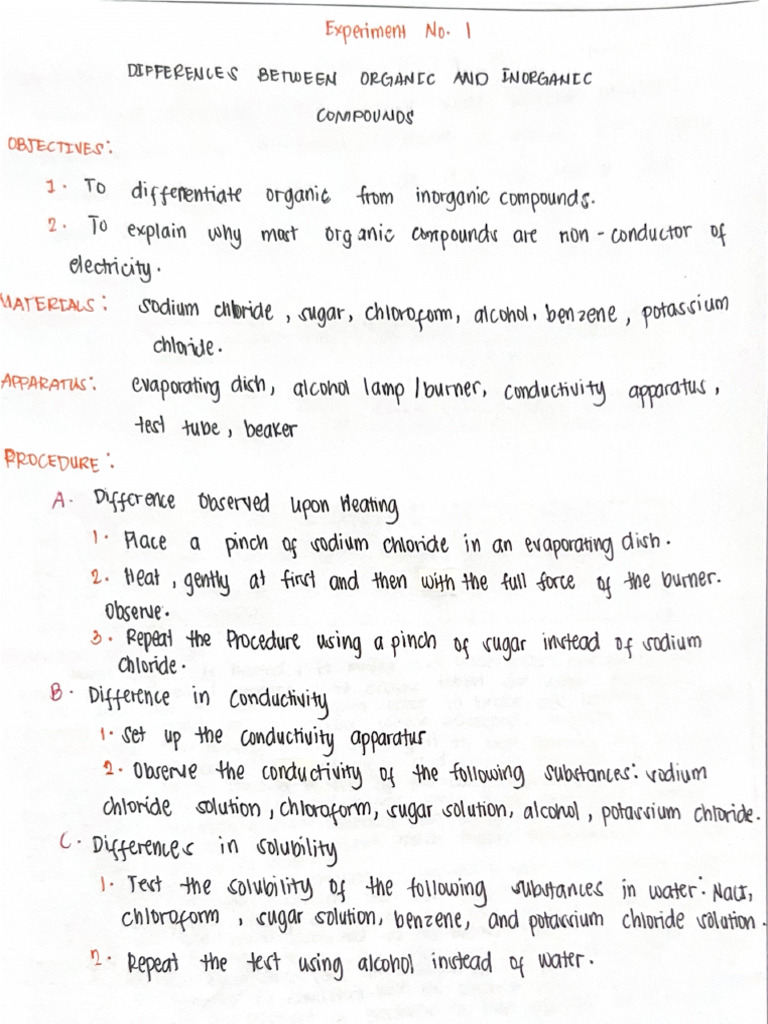 EXP #1_Difference between organic & inorganic compounds | PDF EXP #1_Difference between organic & inorganic compounds | PDF