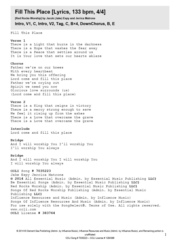 Fill This Place - Lyrics | PDF