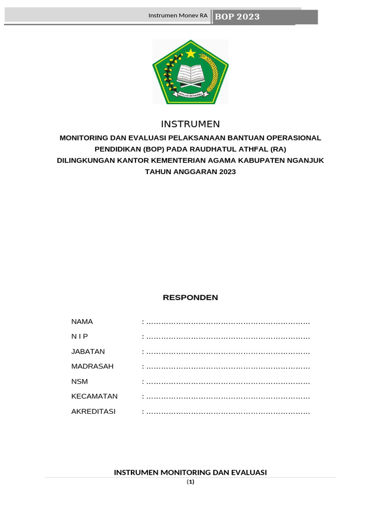 INSTRUMEN_MONEV_BOP RA_2023 | PDF