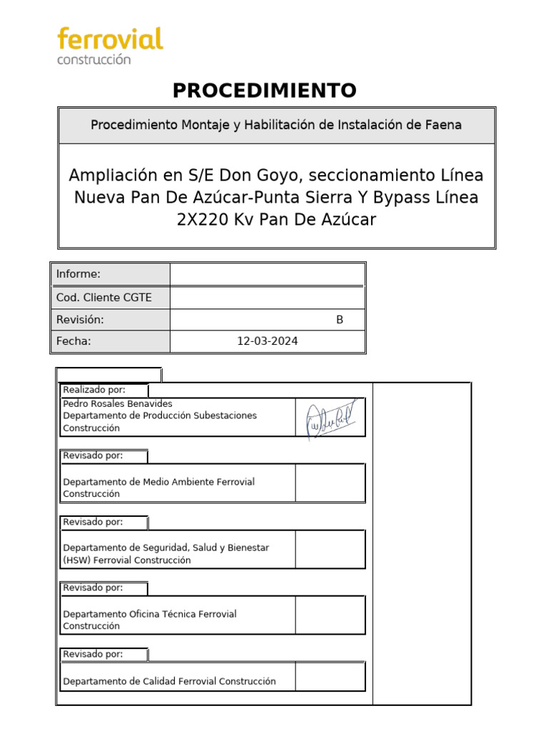 Procedimiento Montaje y Habilitación de Instalación de Faena | PDF | Residuos | Business