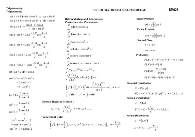 formula list SM025 | PDF