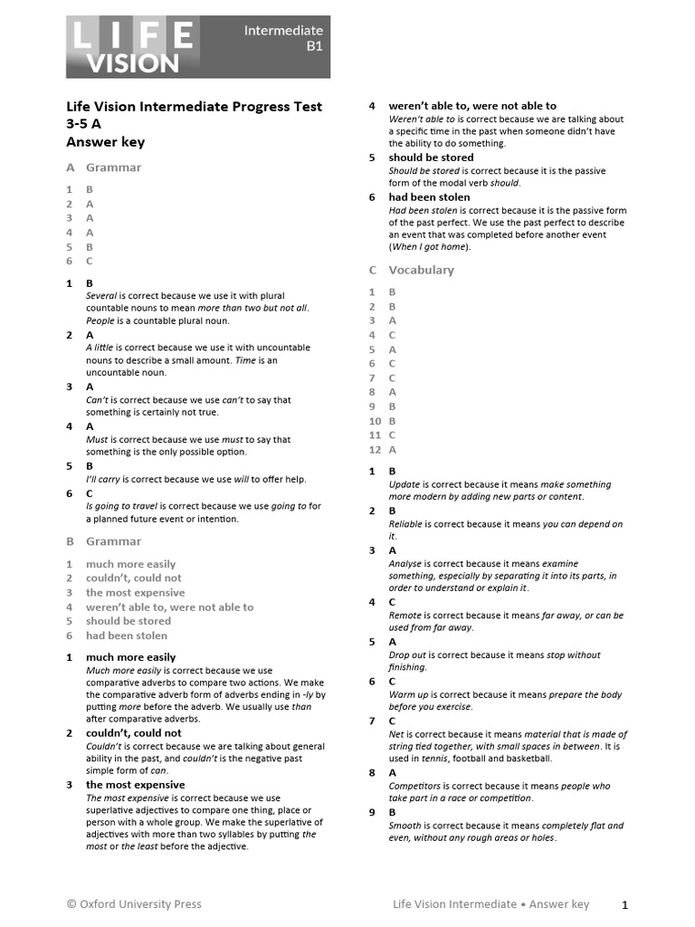 Life Vision Intermediate Test Answer Key | PDF | Umami | Taste