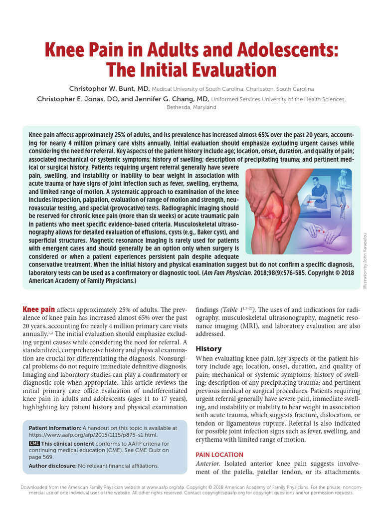 Knee Pain Afp 2018 | PDF | Knee | Diseases And Disorders