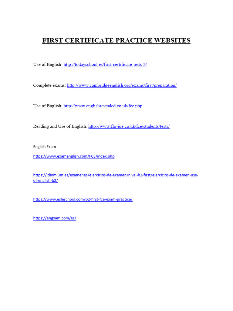 First Certificate Practice Websites | PDF