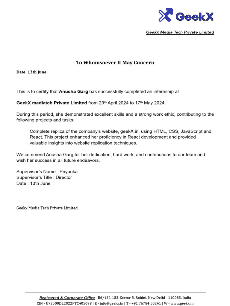 Geekx Internship Anusha | PDF