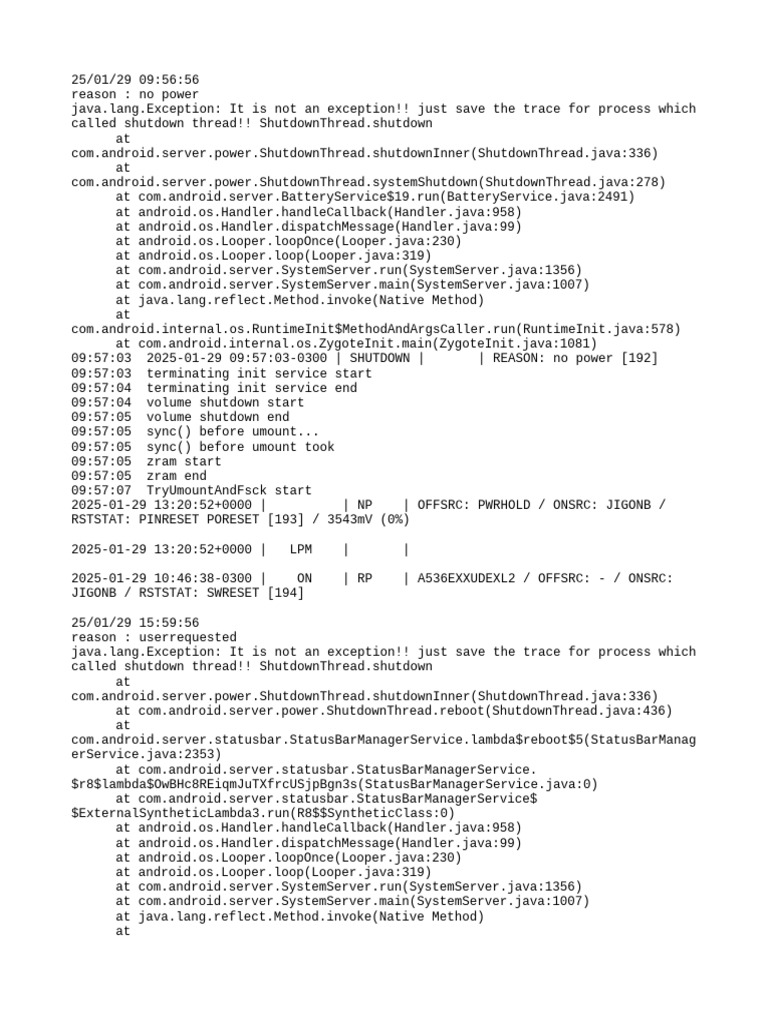 Android Shutdown and Reboot Logs | PDF | Embedded Linux Distributions