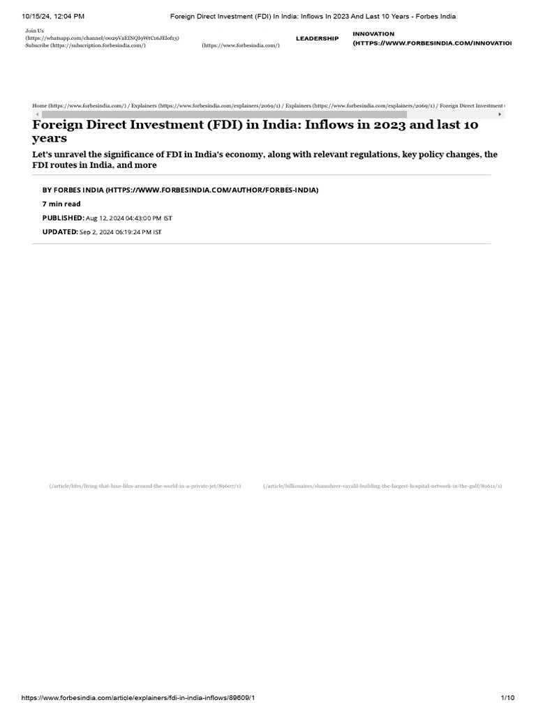 Foreign Direct Investment (FDI) in India - Inflows in 2023 and Last 10 ...