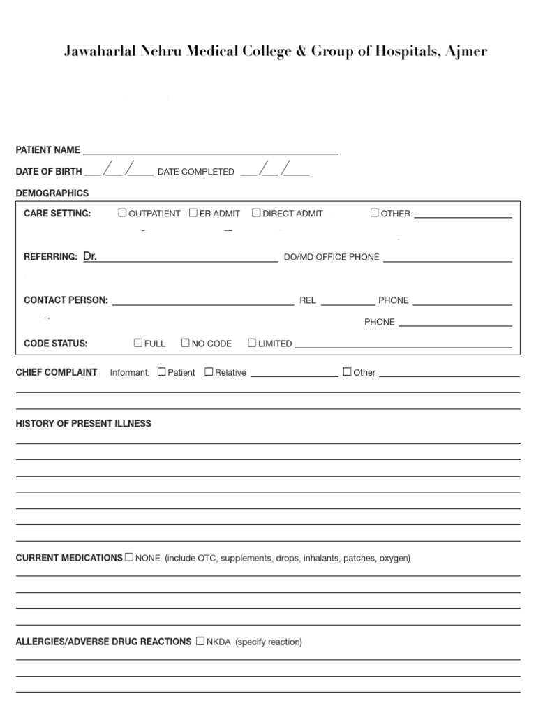 Patient Admission and History Form | PDF | Edema | Diseases And Disorders