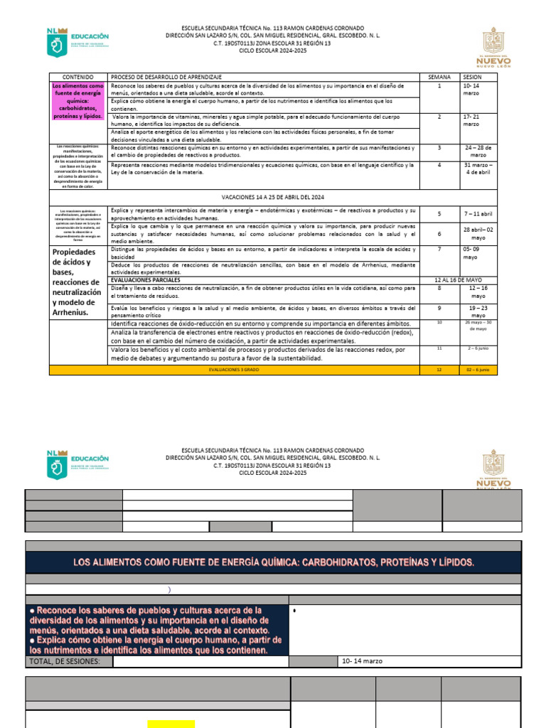 PLANEACION_QUIMICA_T3_CELIACASTILLO_2023_2024 | PDF | Redox | Reacciones químicas