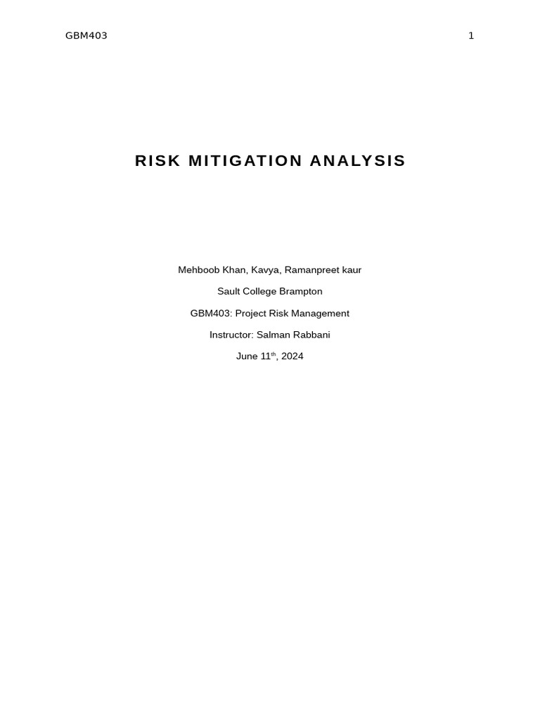 Assg 3 Risk Mitigation Analysis | PDF | Risk | Risk Management