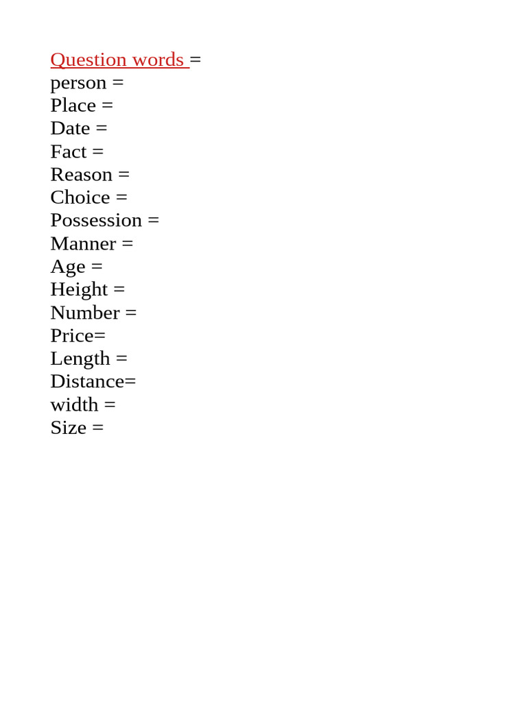 Question Words 2 | PDF