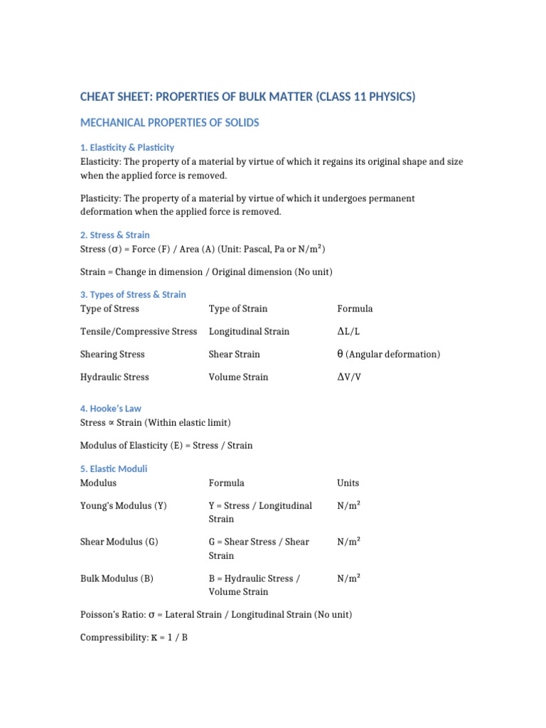 Properties Bulk Matter Full | PDF | Elasticity (Physics) | Young's Modulus