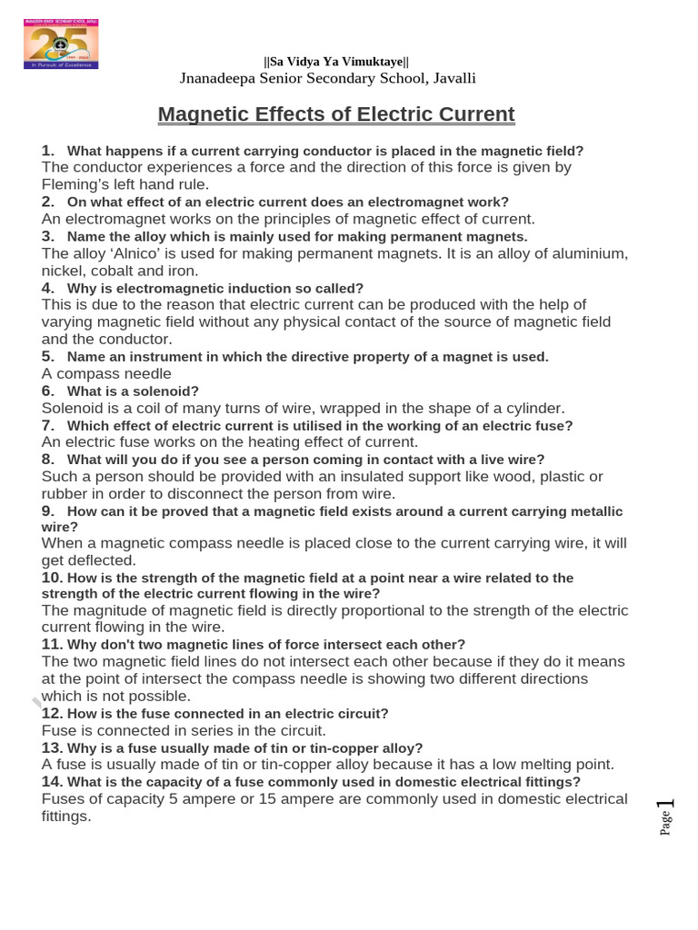 Magnetic Effects of Electric Current | PDF | Magnetic Field | Fuse ...