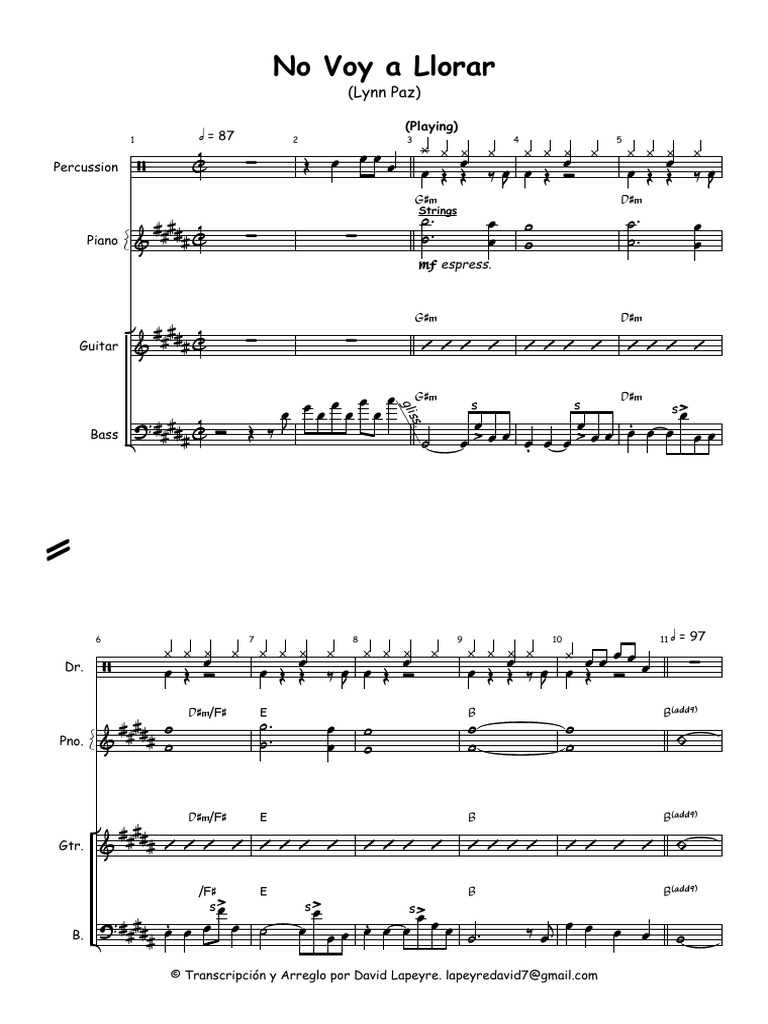 Arrangement de "No Voy a Llorar" | PDF
