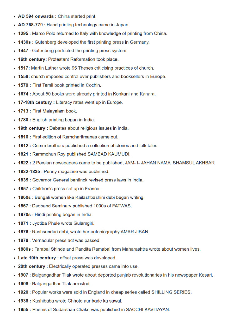 Timeline For Print Culture | PDF