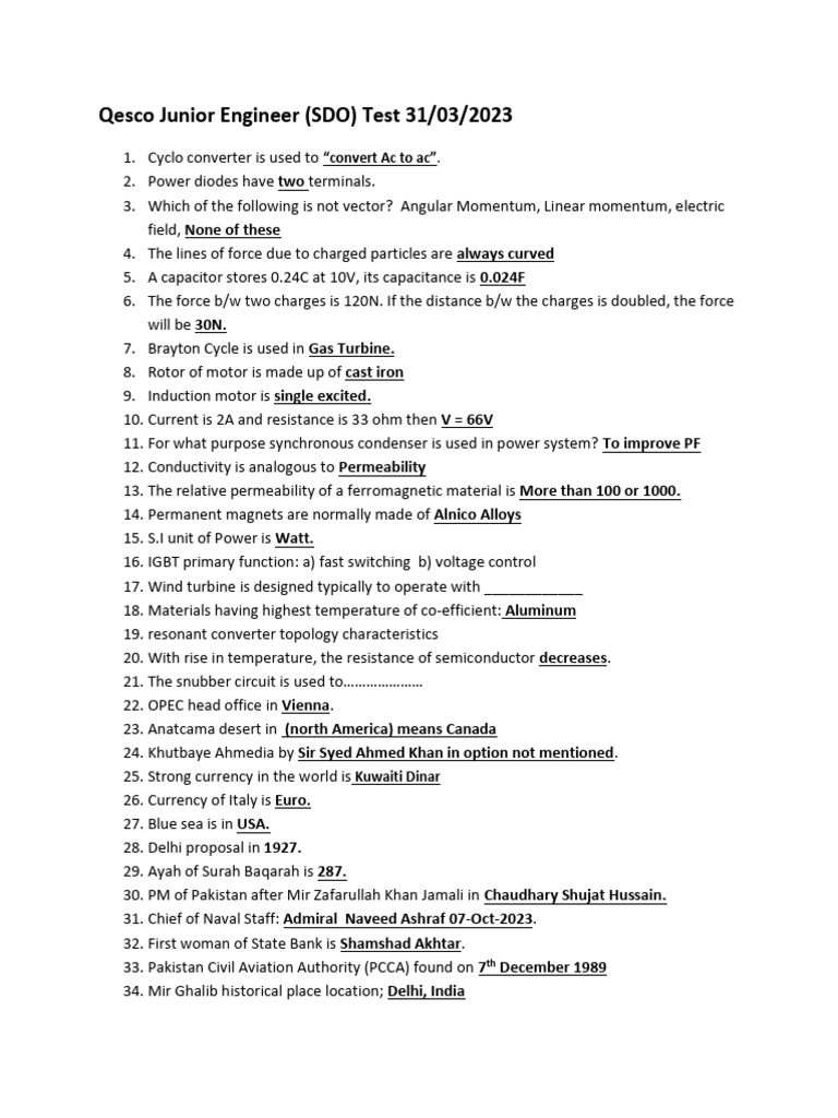 Qesco Test 2023 | PDF