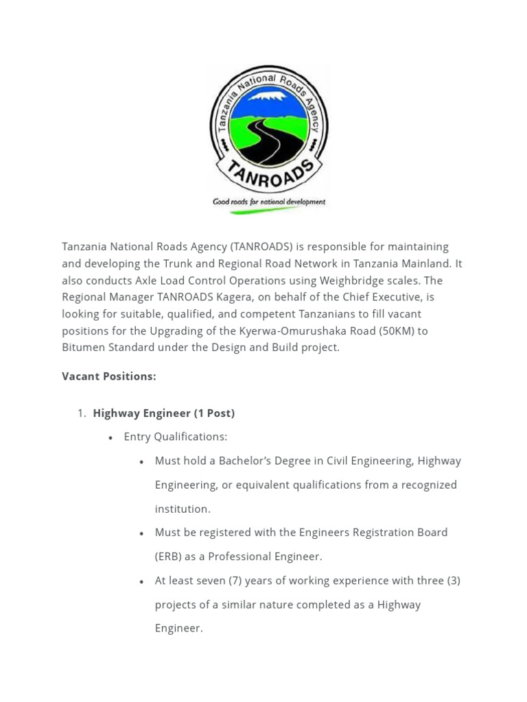 Tanroads Careers January | PDF | Specification (Technical Standard ...