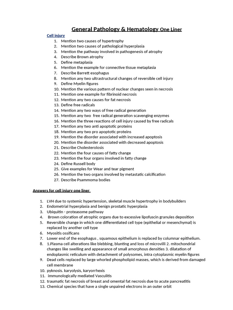 Pathology Paper 1 & 2 - One Liner | PDF | Inflammation | Point Mutation