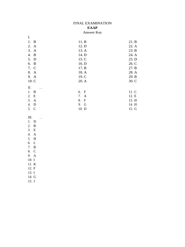 Eaap Finals Answer Key | PDF