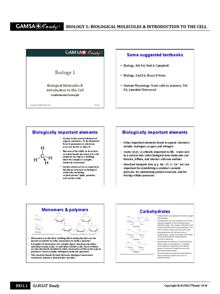 BIO01 Biological Molecules & Introduction To The Cell | PDF | Ribosome ...