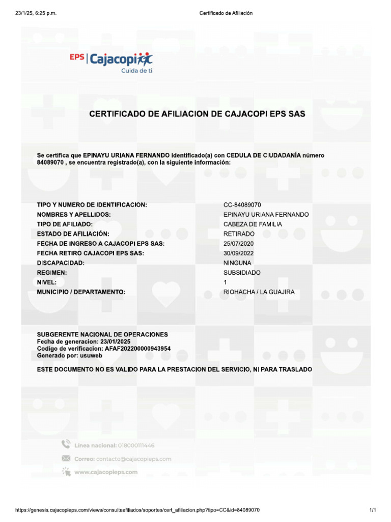Certificado Caja Copi | PDF