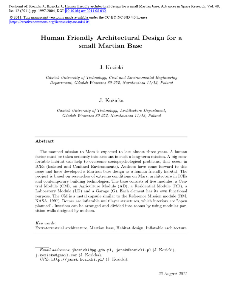 Human Friendly Architectural Design For A Small Martian Base - 93940 ...