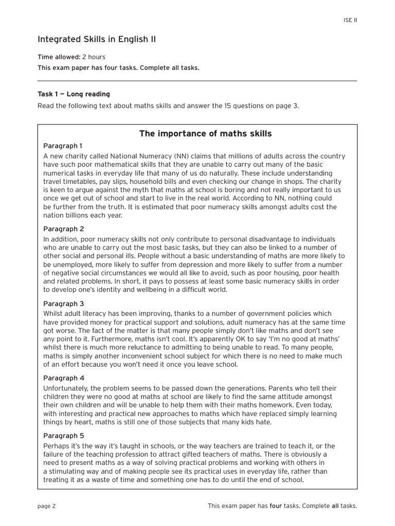 ISE II Sample Paper 2 (With Answers) 6679 - Removed | PDF | Memory | Senses