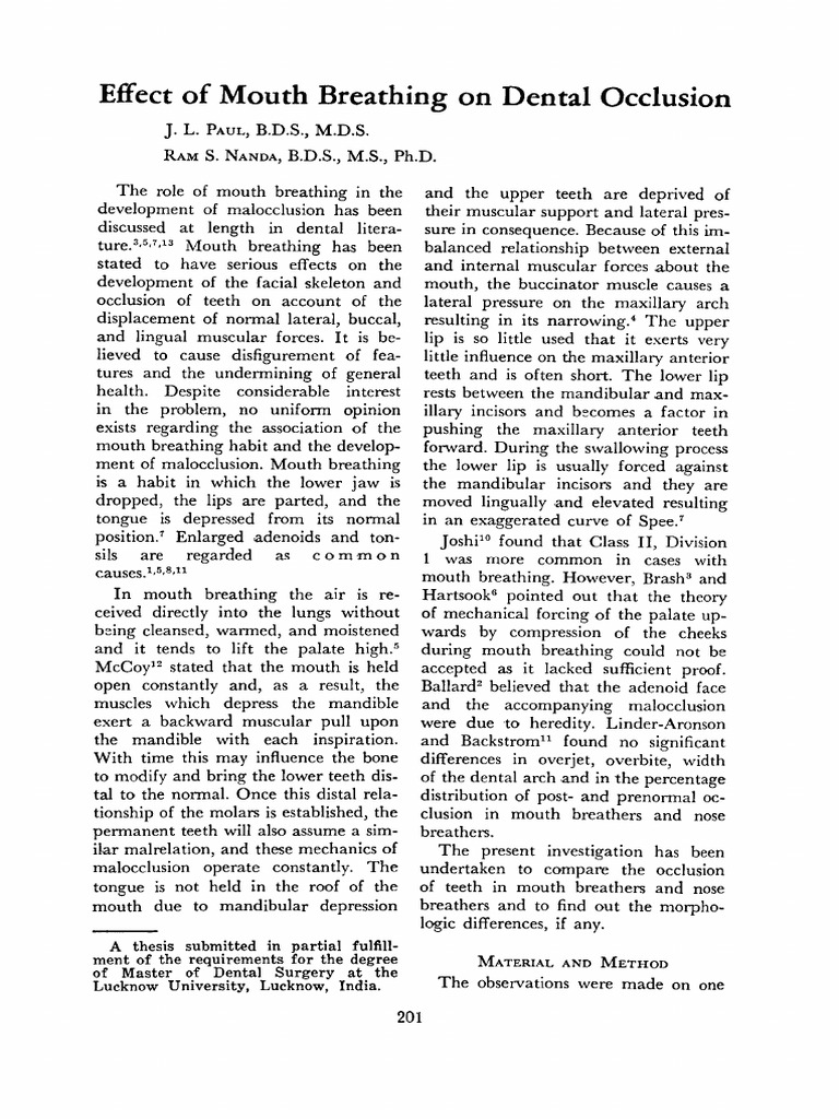 Effect of Mouth Breathing On Dental Occlusion | PDF