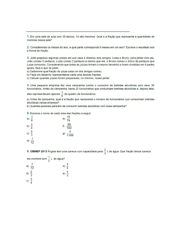 Exercicios Sobre Introducao as Fracoes | PDF Exercicios Sobre Introducao as Fracoes | PDF