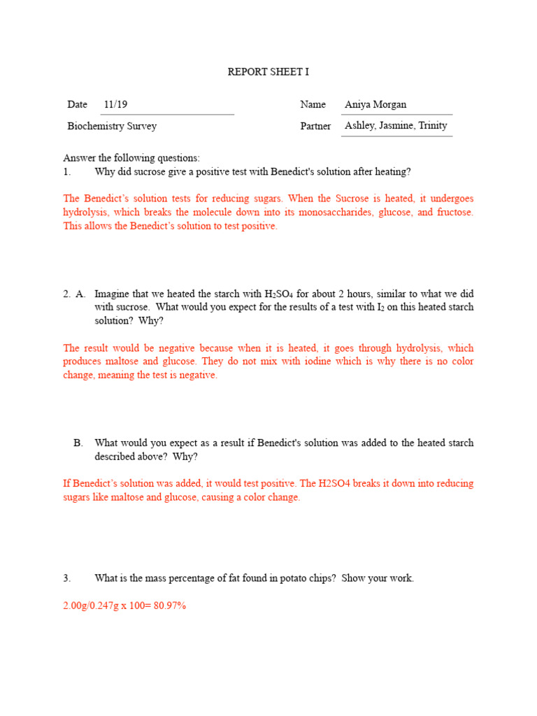 Biochemistry Report Sheet | PDF | Biochemistry | Chemistry
