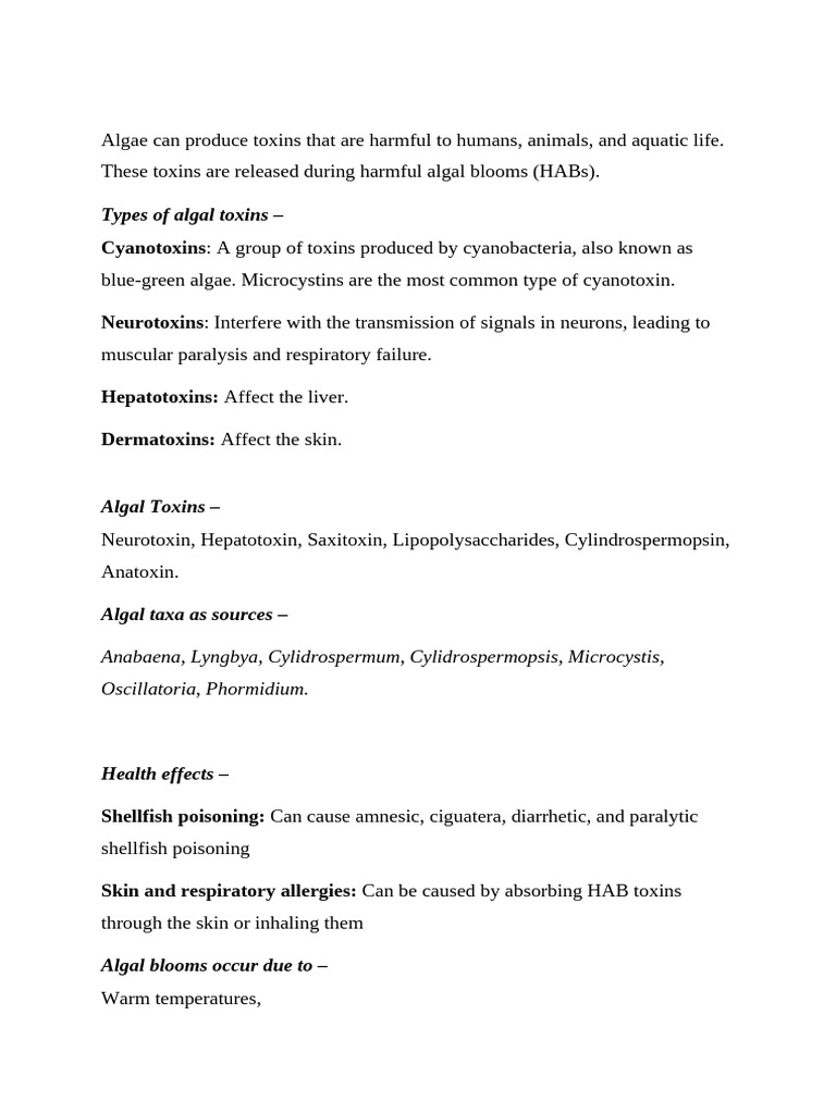 Understanding Algal Toxins and Health Risks | PDF