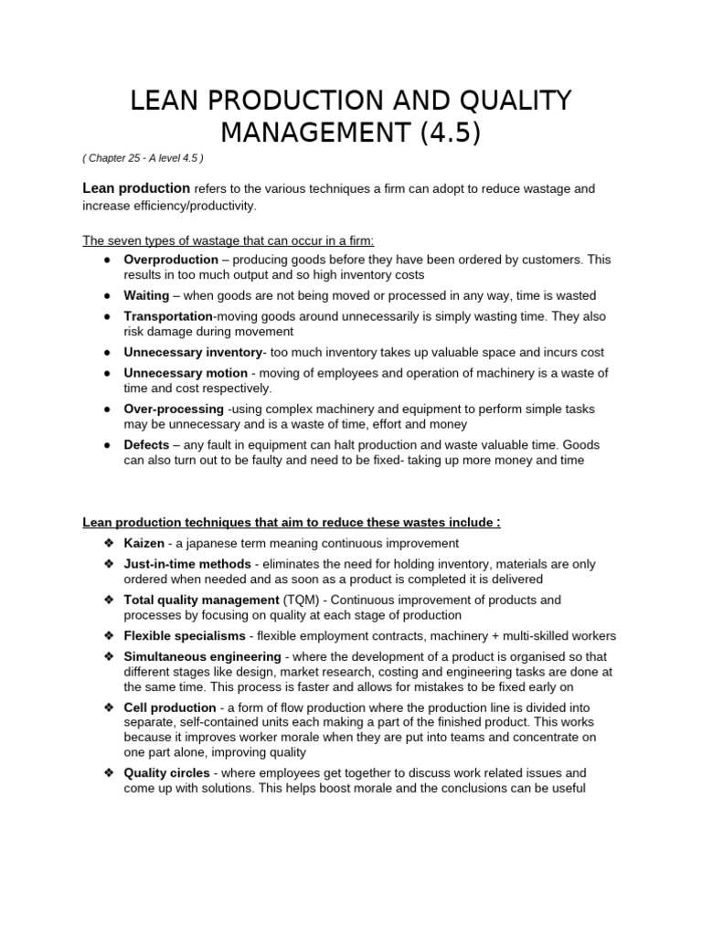 Lean Production & Quality Management | PDF | Lean Manufacturing | Economies