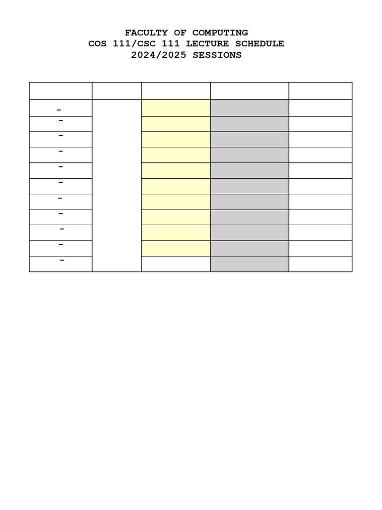 COS 111 LECTURES SCHEDULE 2024_2025 | PDF | Computing | Information