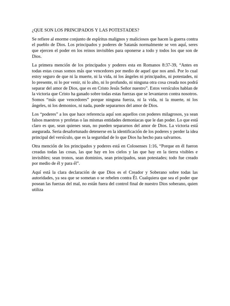 Que Son Los Principados y Las Potestades | PDF