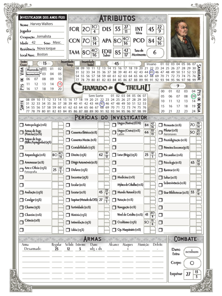 Chamado de Cthulhu Ficha de Personagem 1920 Sexhgs - 309489 - 1740337838 | PDF