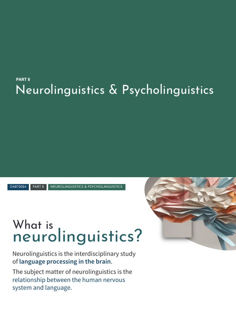 p8 Neurolinguistics Psycholinguistics | PDF | Aphasia | Neurolinguistics