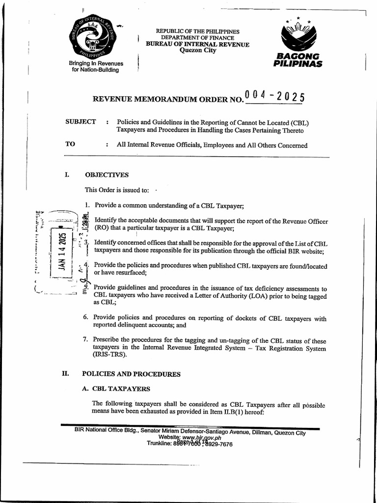 RMO No. 4-2025 Cannot Be Located Taxpayers | PDF