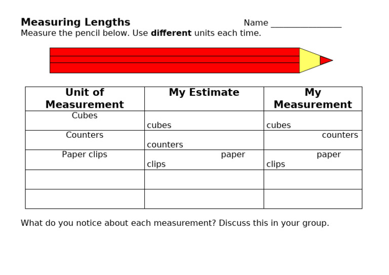 Measuring Pencil Lengths Activity | PDF